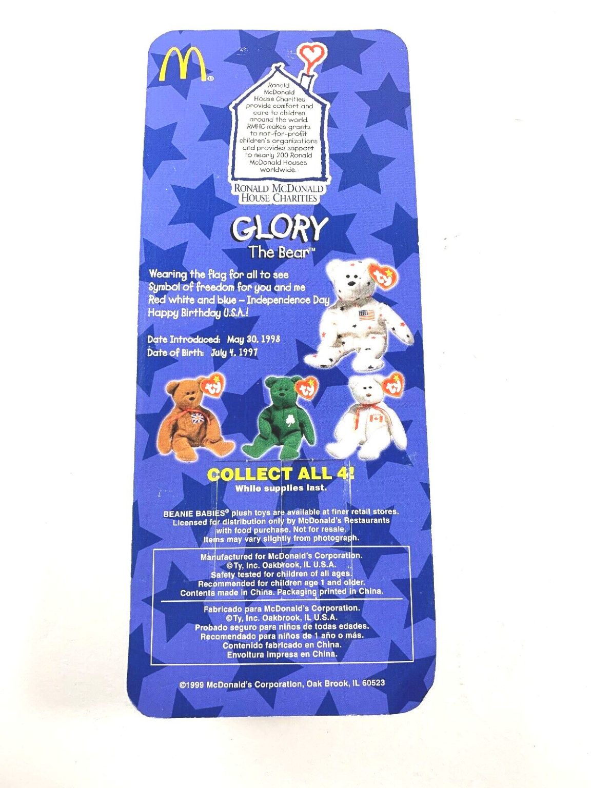 1999 Glory The Bear-USA "Exclusive McDonalds" Ltd Ed Ty-Tag '99