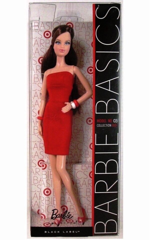 2010 Barbie Basics Model No. 03 “Brunette Red Strapless Dress"