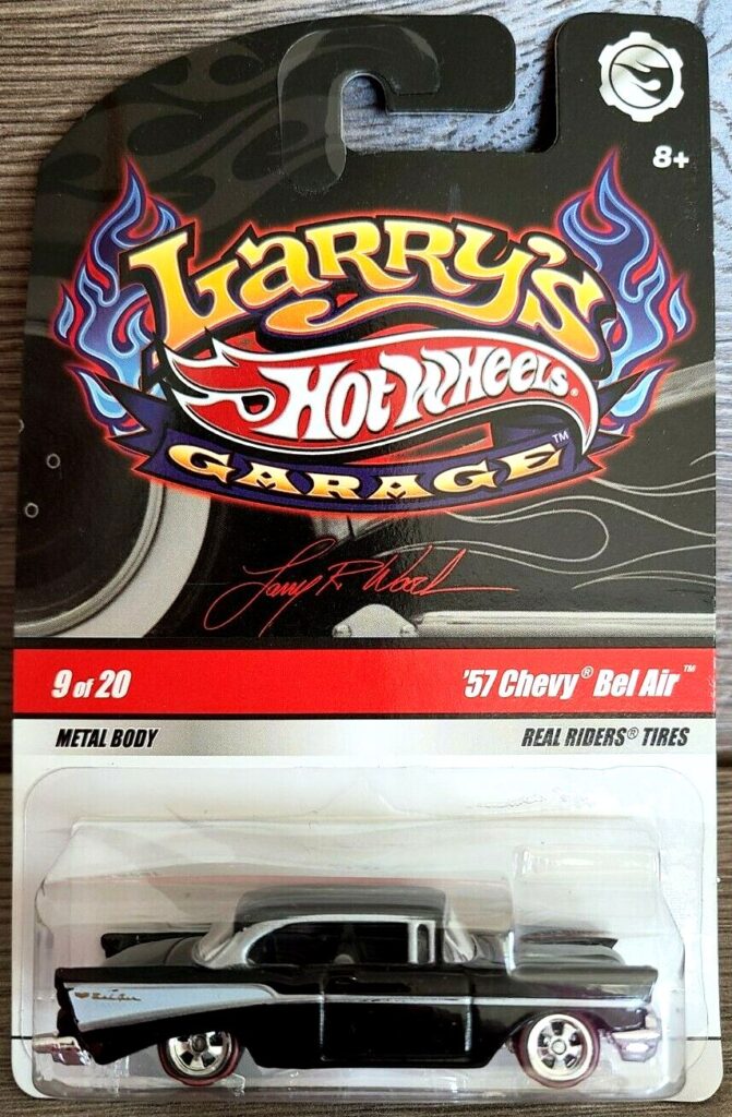 '57 Chevy Bel Air ("Larry’s Garage-Signature Card") Black & Gray w/Red Line Real Riders Tires ...