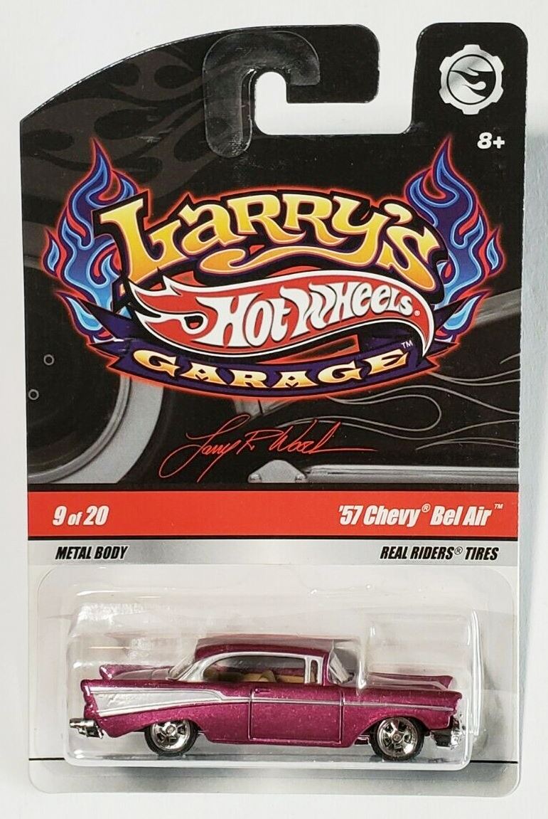 '57 Chevy Bel Air ("Larry’s Garage-Signature Card") Metal Flake Purple w/Real Riders Tires “Card ...