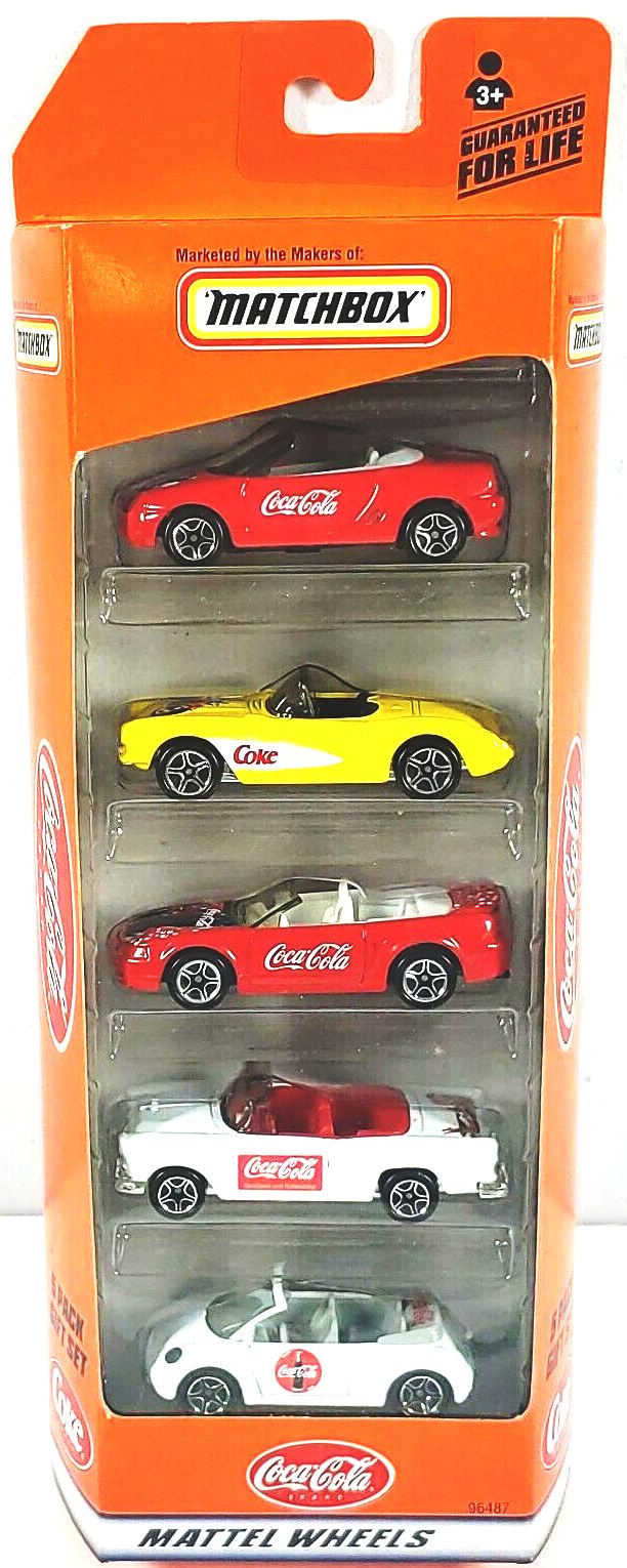 COCA-COLA “w/Yellow-Corvette!” Exclusive Designs (MATCHBOX 5-PACK 1:64 ...