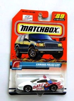 Camaro Police Car ("DARE") -"Card #89-White & Red" (Matchbox 100 Mattel ...