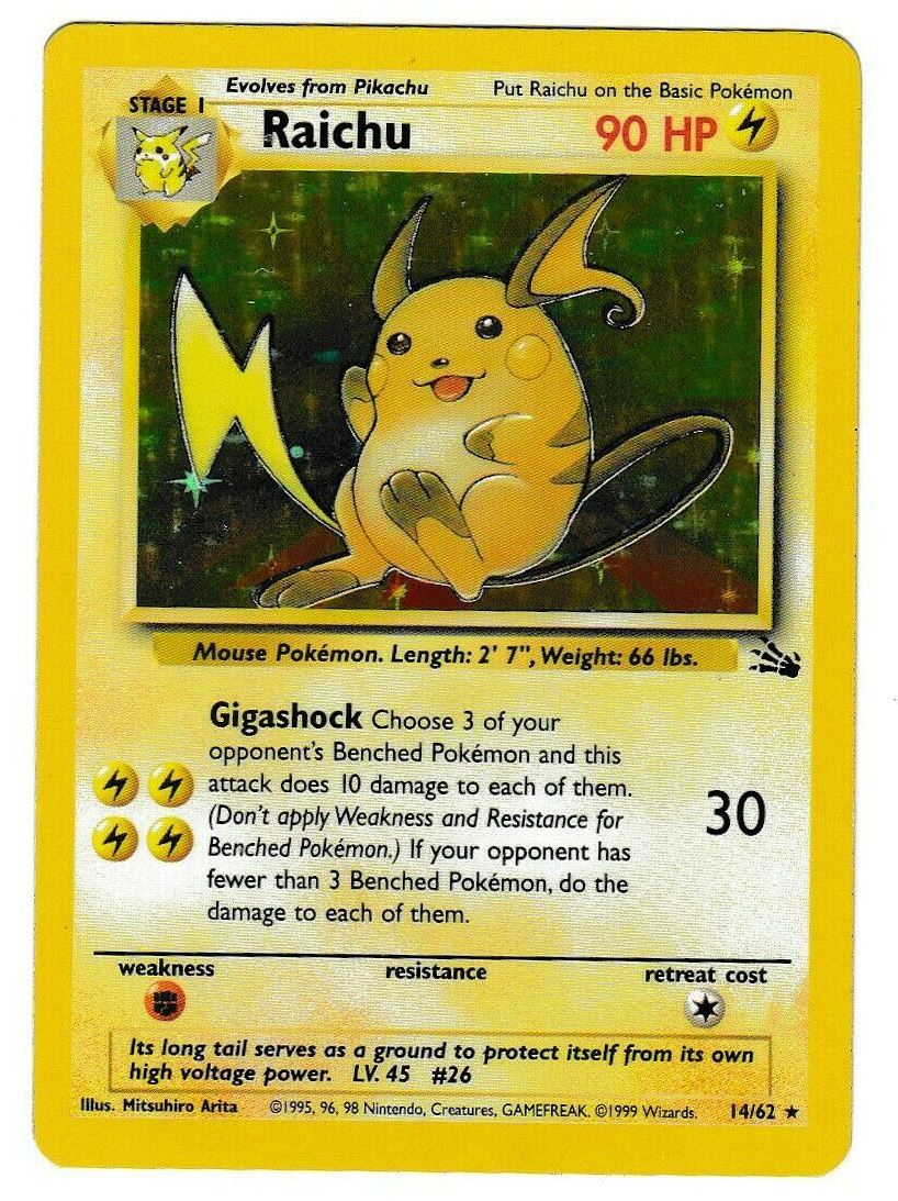 Raichu (Card #14/62) “Pokemon Fossil Unlimited Edition Holo-Foil Base ...