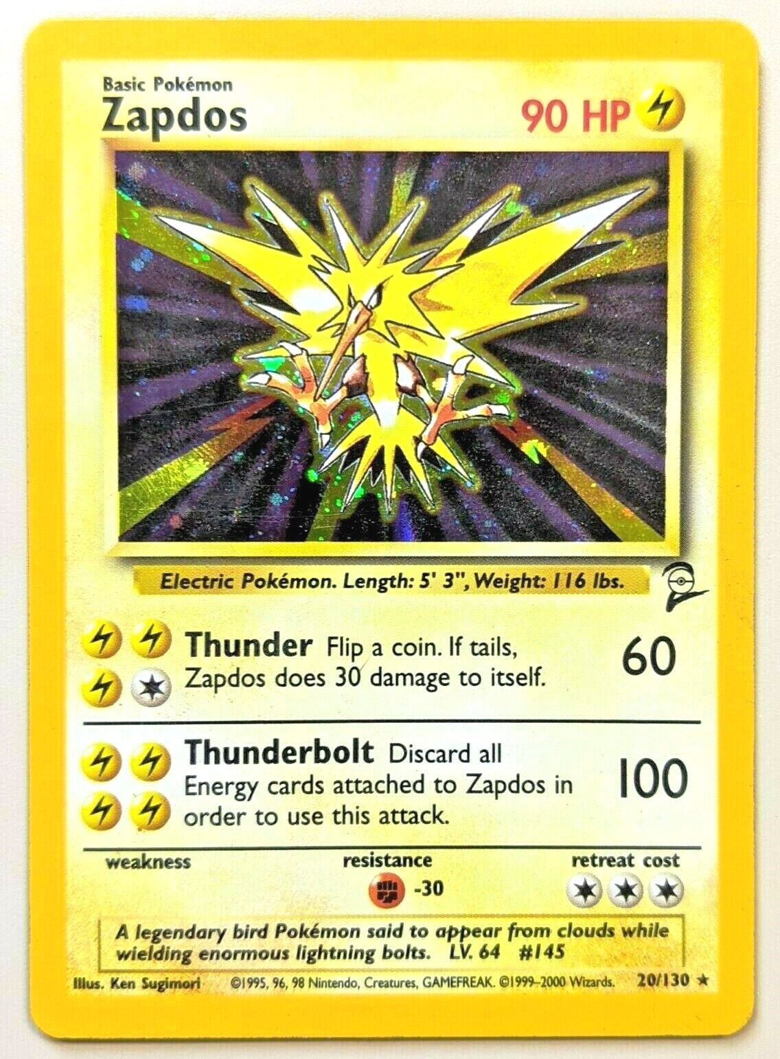 Zapdos (Card #20/130) “Pokemon Unlimited Edition Holo Foil Base Set 2 ...