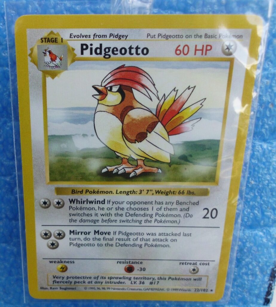 Pidgeotto (Card #22/102 *Shadowless Borders*) “Pokemon Unlimited Base Set” (Wizards Of The Coast ...