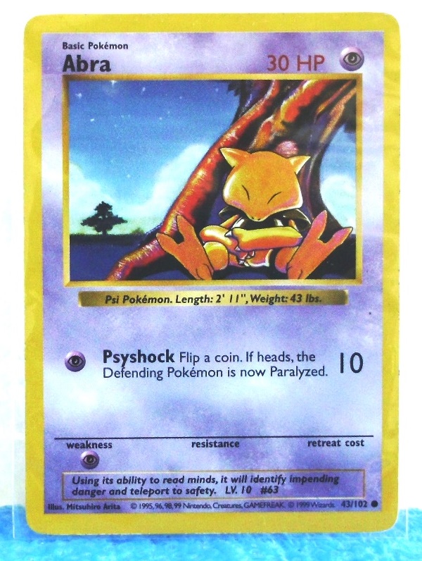 Abra (Card #43/102 *Shadowless Borders*) “Pokemon Unlimited Base Set ...