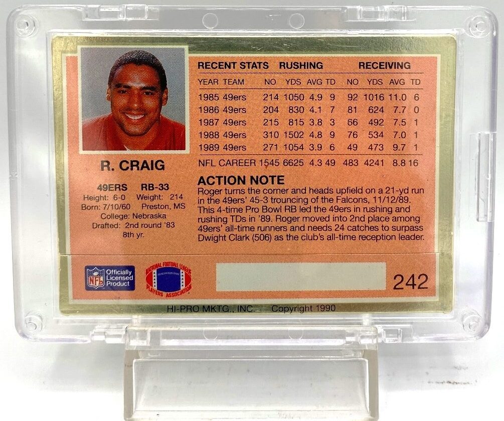 1990 Action Packed Autographed Card #242 Roger Craig (Vintage "Sports ...