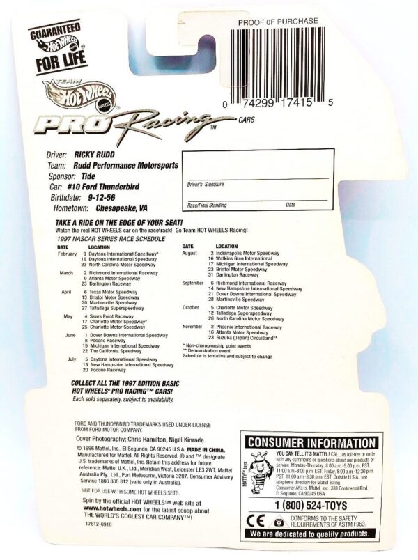 1997 Edition -Team Hotwheels Pro Racing Ricky Rudd #10 Tide Ford ...