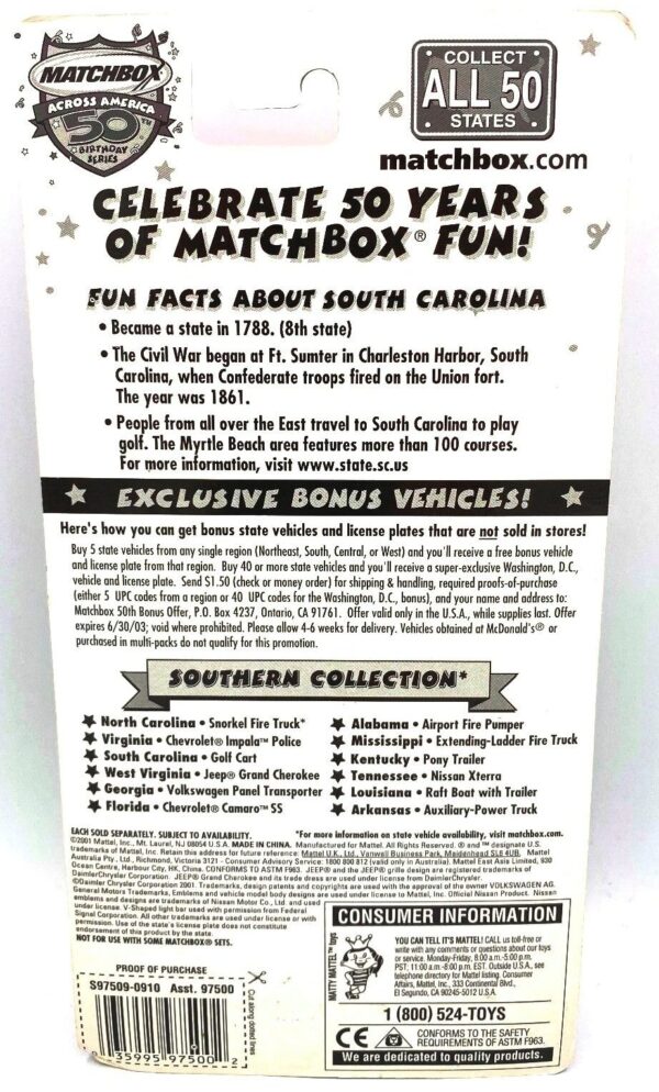 Vintage 2001 Matchbox Across America South Carolina Golf Cart ...
