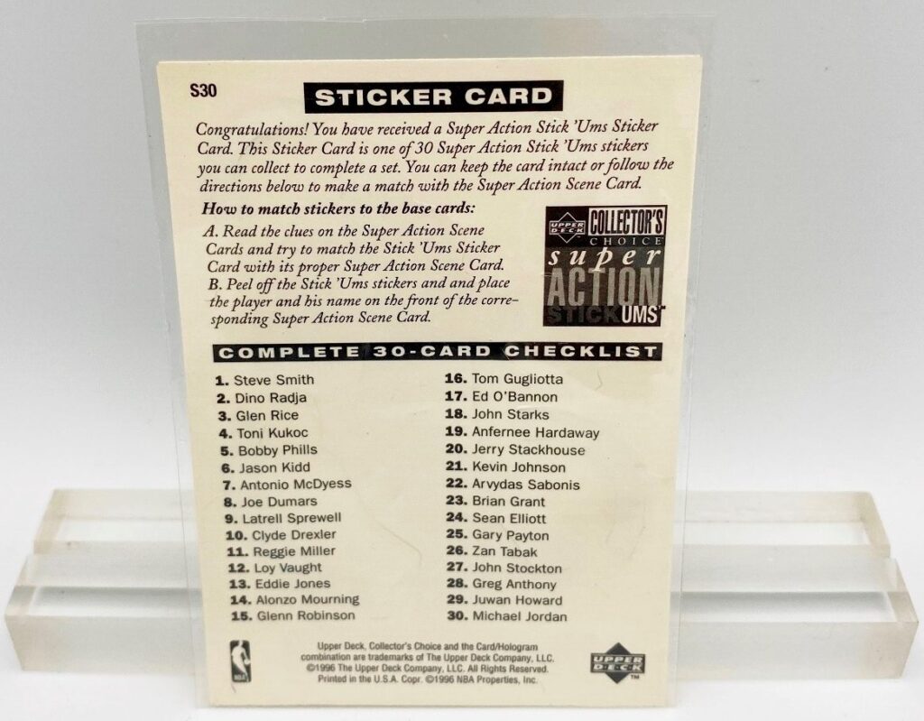 1996 UD CC Michael Jordan #S30 Super-Action-Stick-Ums (Card)