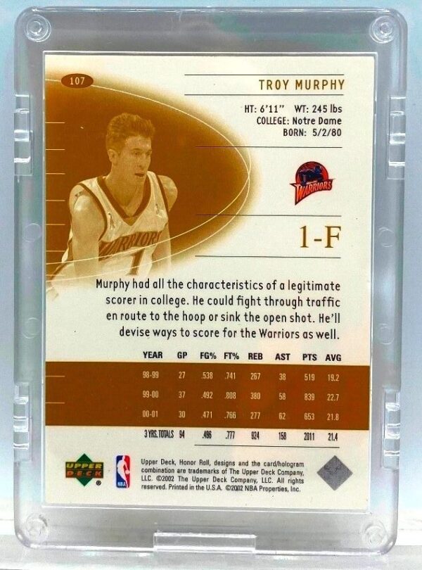 Vintage 2002 Upper Deck NBA Rookie Honor Roll Troy Murphy Card #107 ...