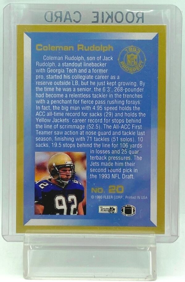 Vintage 1993 Fleer NFL Prospect Coleman Rudolph Rookie Card #20 Jersey ...