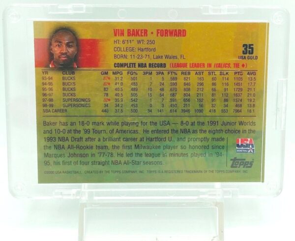 Vintage 2000 Topps USA Basketball Gold NBA Vin Baker Card #35 Team: USA ...