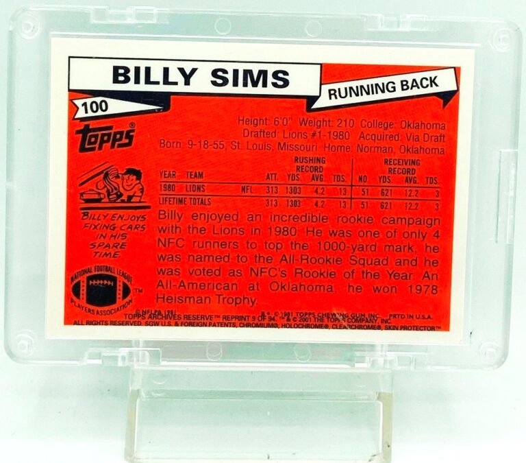 Vintage 2001 Topps Archives Reserve NFC Billy Sims Rookie Card #100 ...