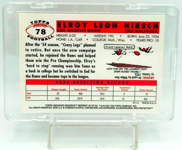 Vintage 2001 Topps Archives Reserve NFL Elroy Hirsch Card #78 ("1956 ...