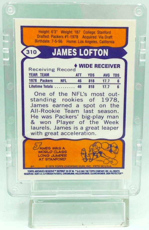 Vintage 2001 Topps Archives Reserve NFL James Lofton Rookie Card #310 ...