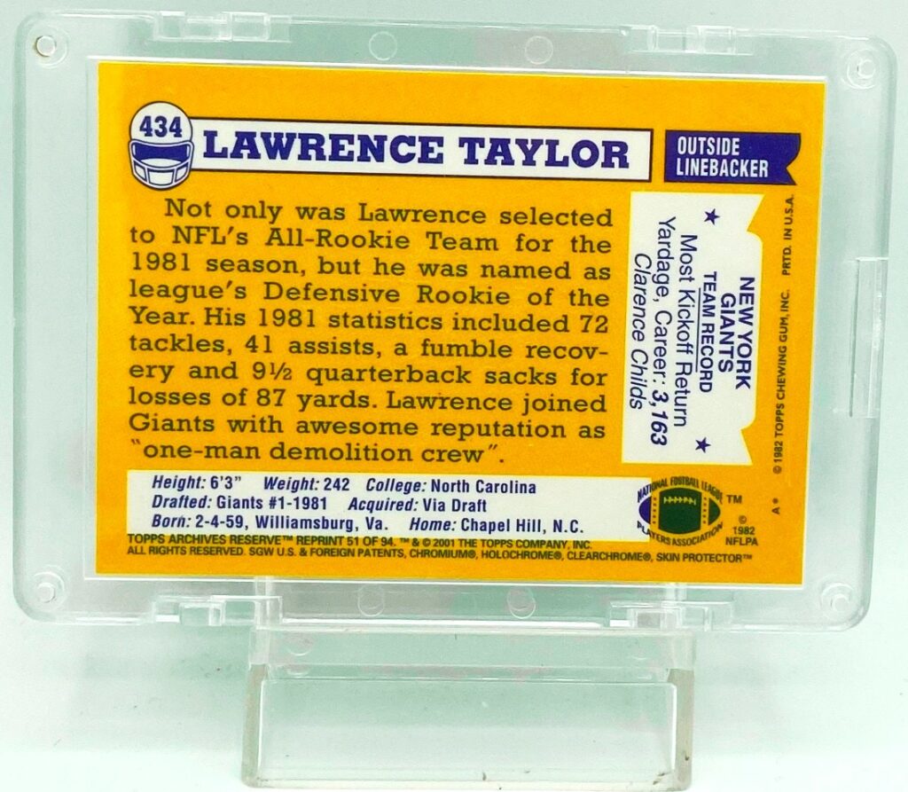 Vintage 2001 Topps Archives Reserve NFC Lawrence Taylor Rookie Card ...