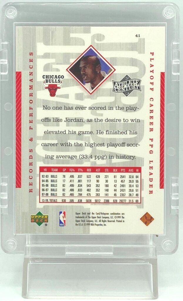 1999 Upper Deck AOTC Michael Jordan #41 Playoff Career PPG Leader