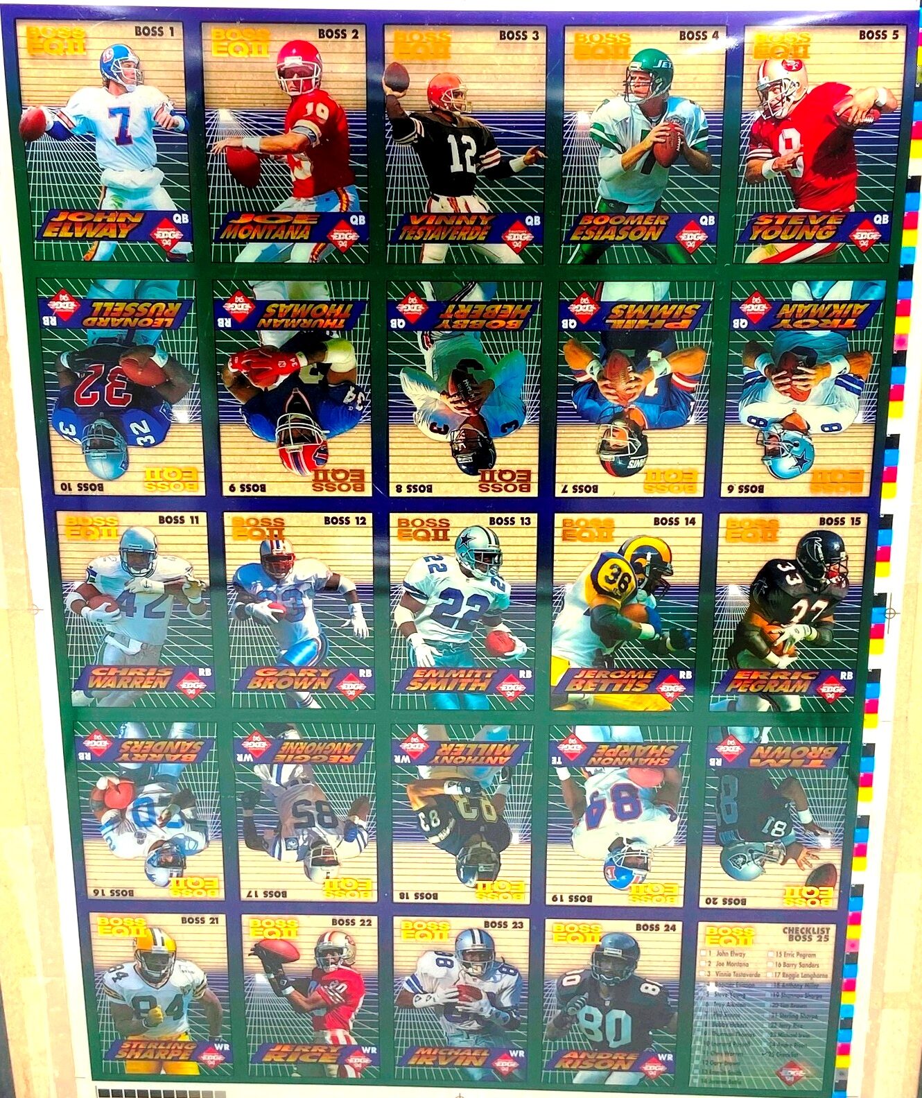 1994 Edge Quest II Boss Gold NFL Un-Cut Exclusive Redemption Sheet 25 ...