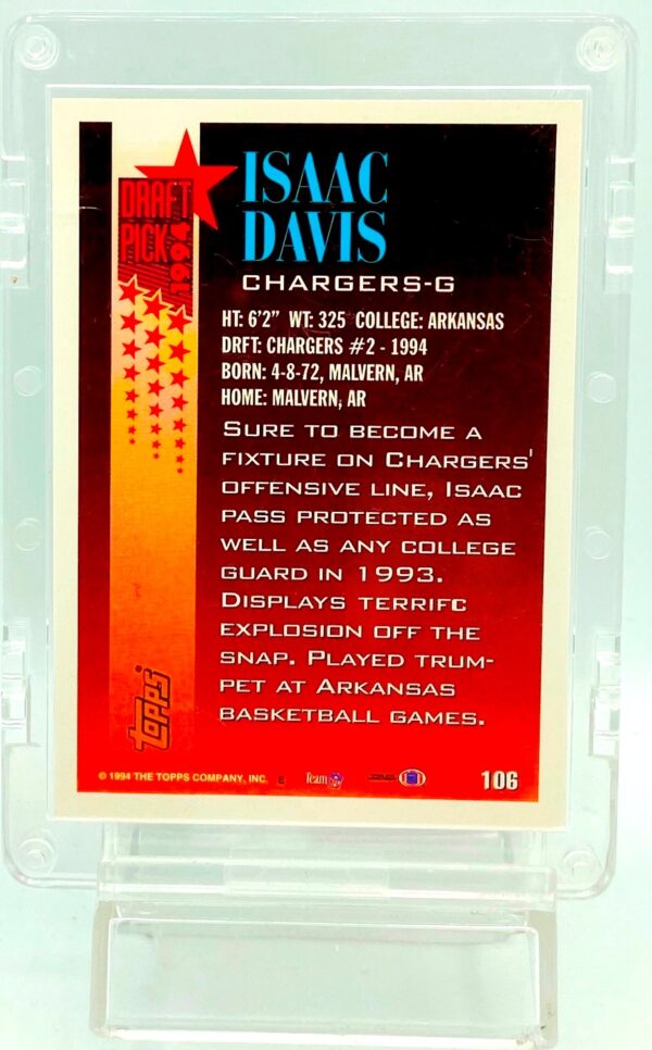 Vintage 1994 Topps Draft Pick NFL Isaac Davis RC #106 "Team: San Diego ...