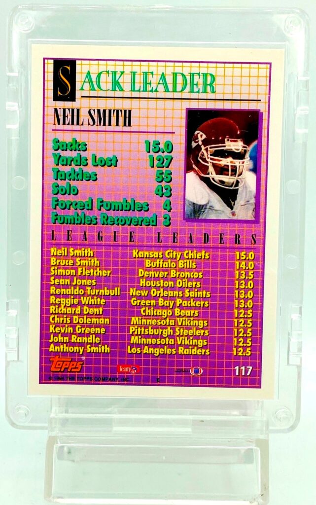 Vintage 1994 Topps League Leader NFL Neil Smith #117 "Team: Kansas City ...