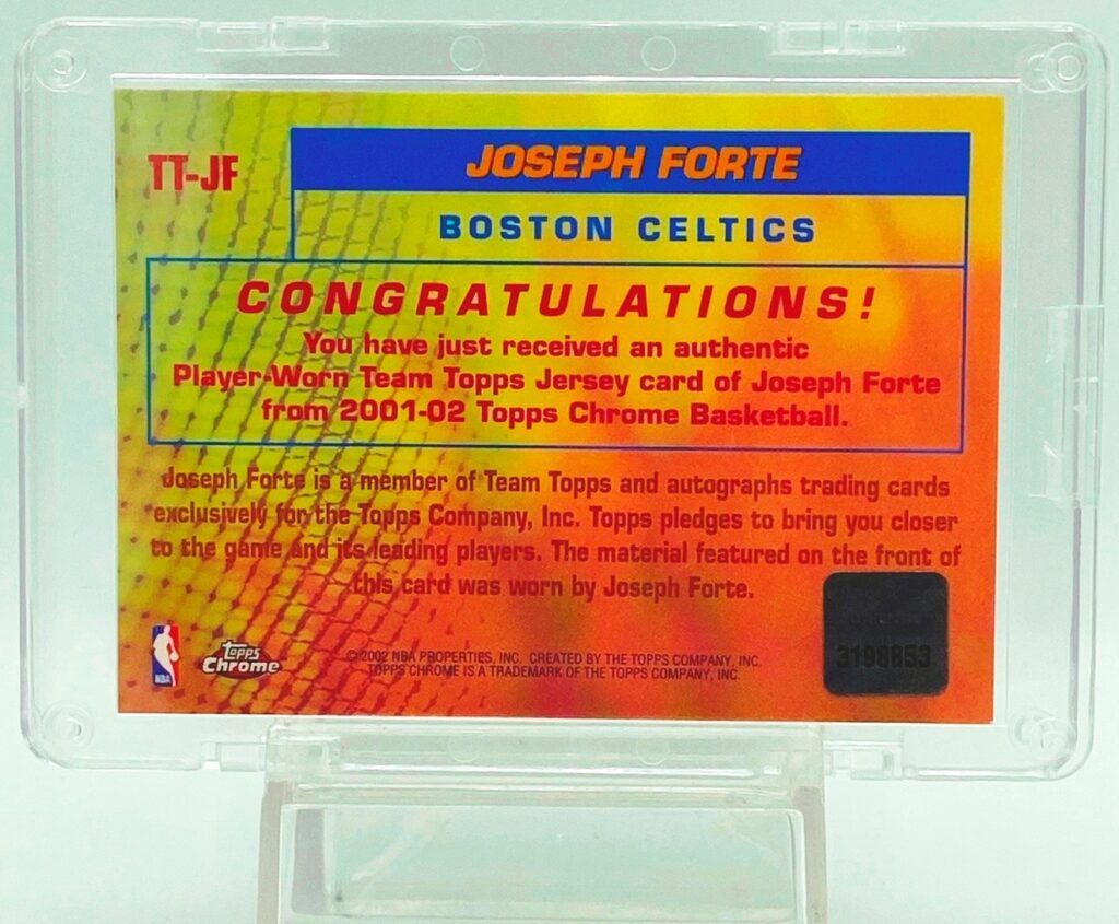 Vintage 2001-02 Topps Chrome Team Topps Jersey Edition Joseph Forte ...
