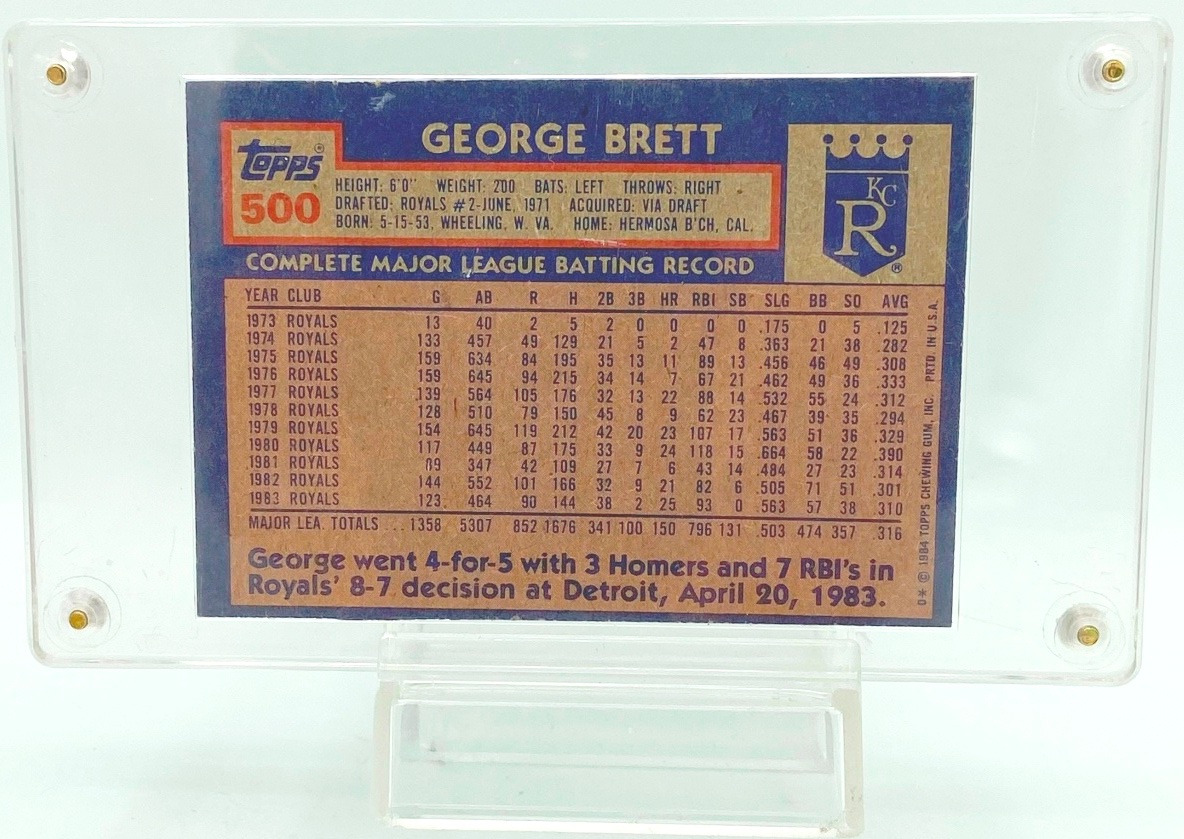 Vintage 1984 Topps Chewing Gum George Brett Card #500 ("With Complete ...