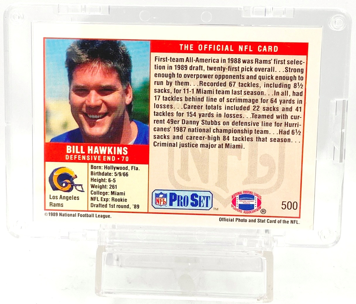 Vintage 1989 Pro Set Prospect NO. 1 Pick Bill Hawkins RC #500 Teams ...