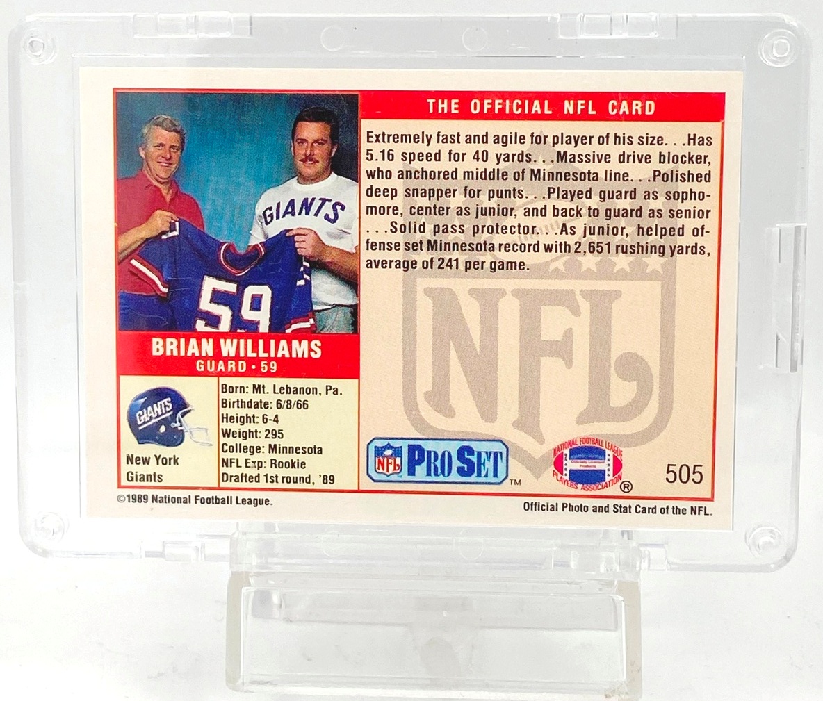 Vintage 1989 Pro Set Prospect NO. 1 Pick Brain Williams RC #505 Teams ...