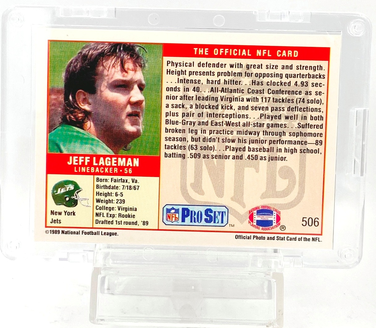 Vintage 1989 Pro Set Prospect NO. 1 Pick Jeff Lageman RC #506 Teams ...
