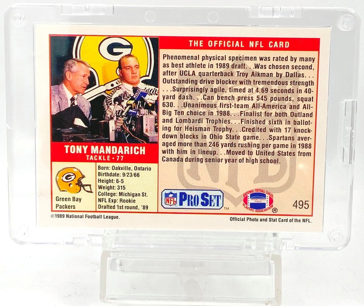 Vintage 1989 Pro Set Prospect NO. 1 Pick Tony Mandarich RC #495 Teams ...