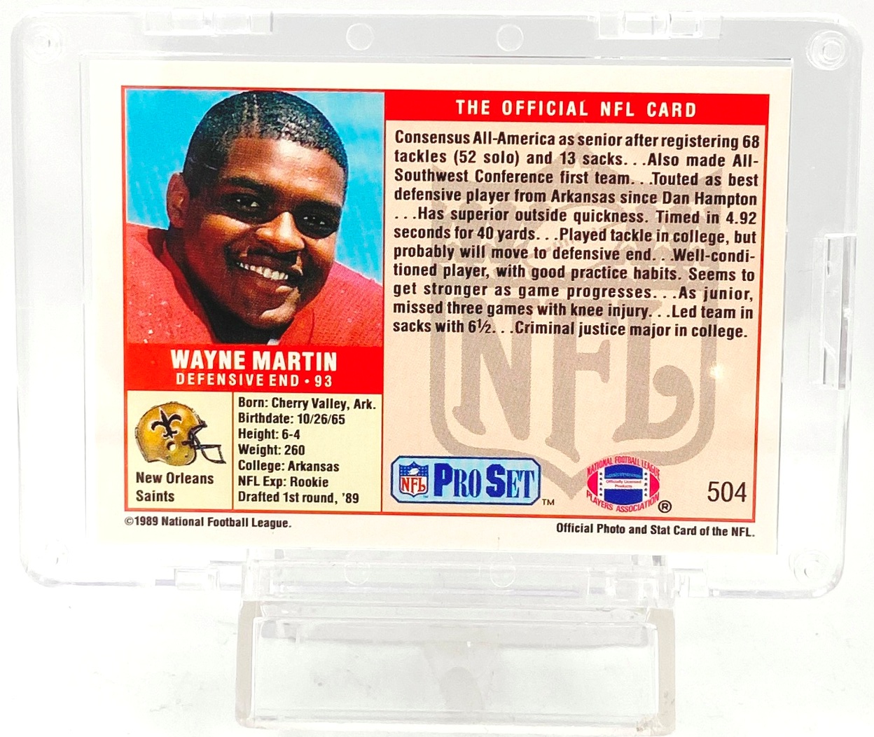 Vintage 1989 Pro Set Prospect NO. 1 Pick Wayne Martin RC #504 Teams ...