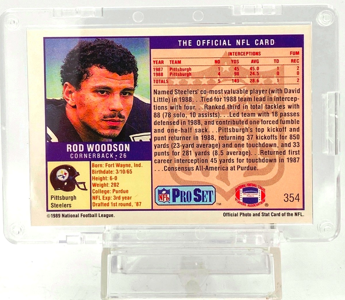 Vintage 1989 Pro Set NFL American League Rod Woodson Rookie Card #354 ...