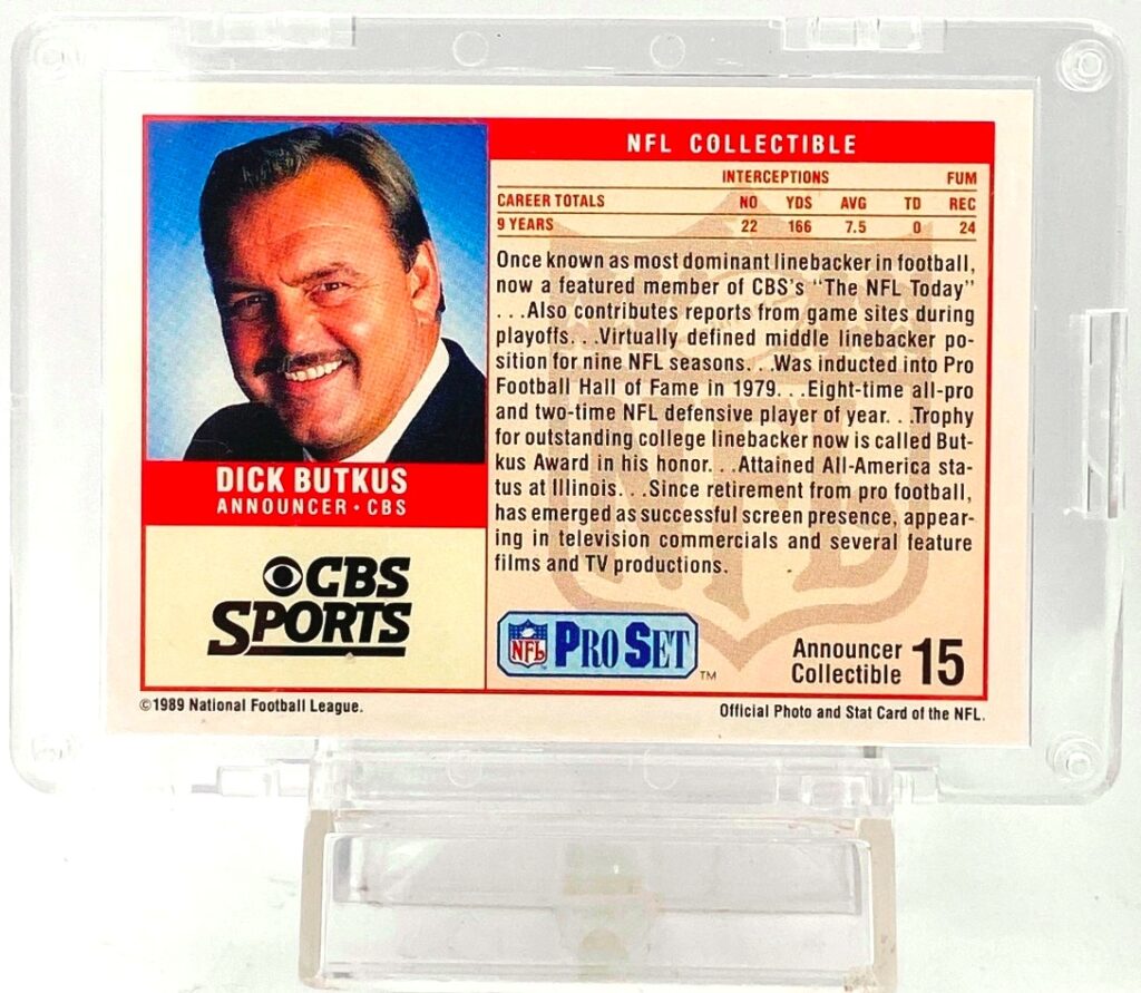 Vintage 1989 Pro Set NFL Hall Of Fame Member Dick Butkus Card #15 (CBS ...