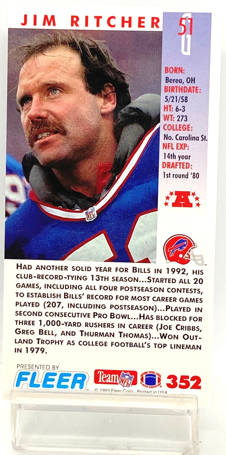 1993 Fleer NFL Game Day '93 Jim Ritcher Card #352 (Buffalo Bills)