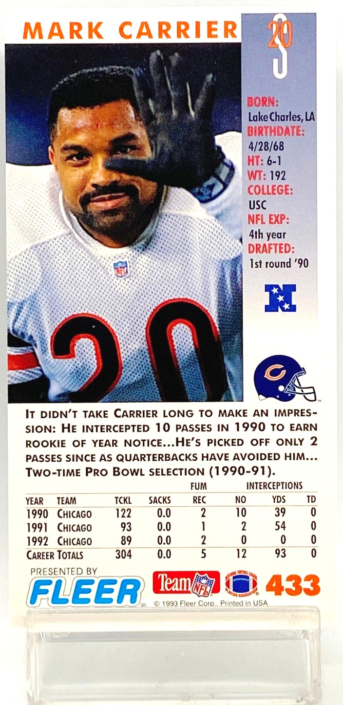 Vintage 1993 Fleer NFL Game Day '93 Mark Carrier #433 Team: ("Chicago ...
