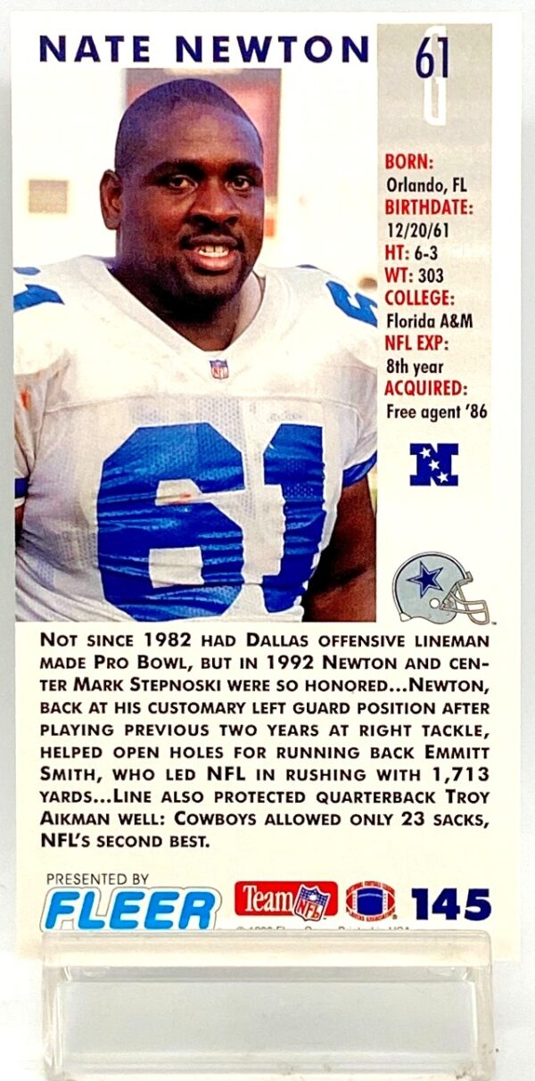 Vintage 1993 Fleer NFL Game Day '93 Nate Newton #145 Team: ("Dallas Cowboys-#61") Card Size: 4.5 ...