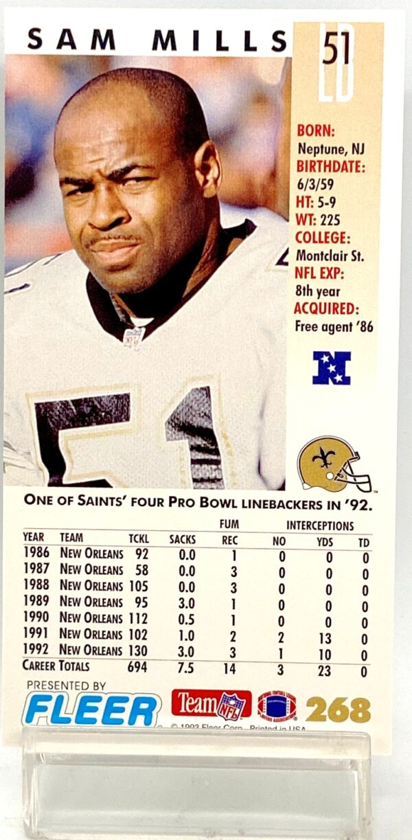 Vintage 1993 Fleer NFL Game Day '93 Sam Mills #268 Team: ("New Orleans ...