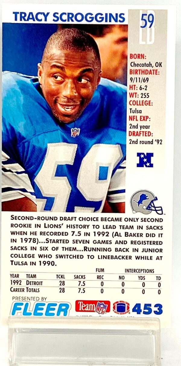 Vintage 1993 Fleer NFL Game Day '93 Tracy Scroggins #453 Team ...