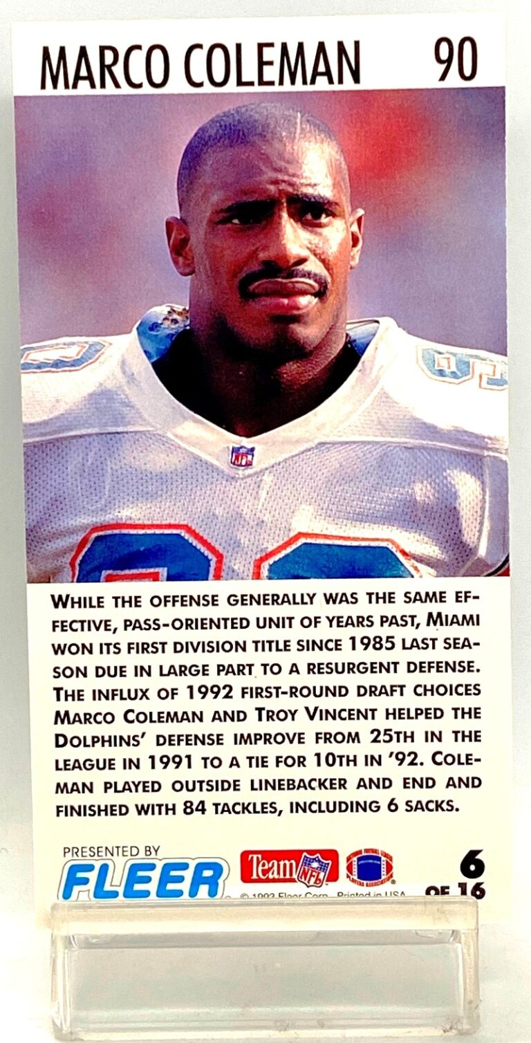 1993 Fleer NFL Game Day '93 Marco Coleman 2nd Year Stars #12