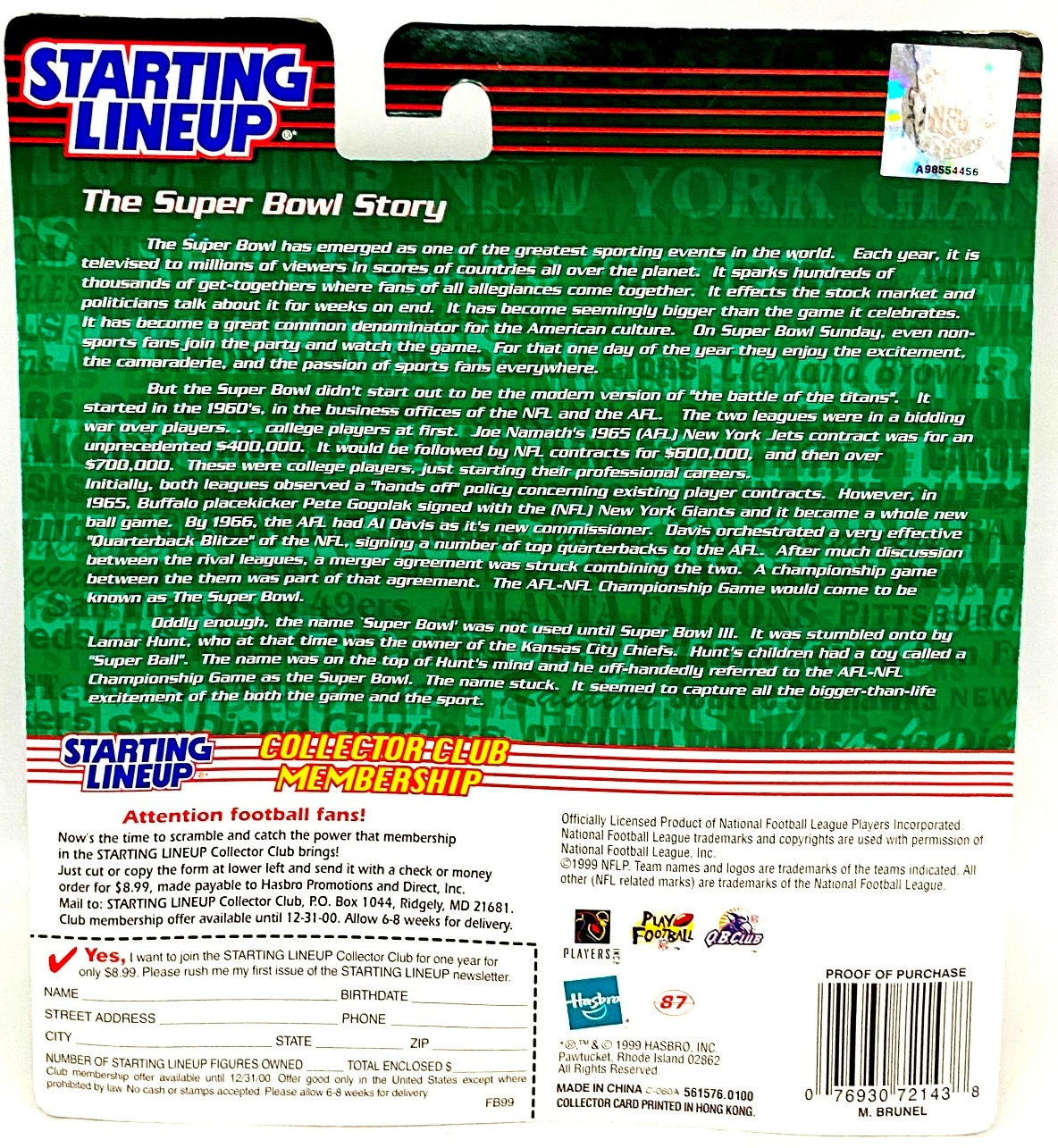 Vintage 1999-00 Football Starting Lineup Mark Brunell (Sports Superstar ...