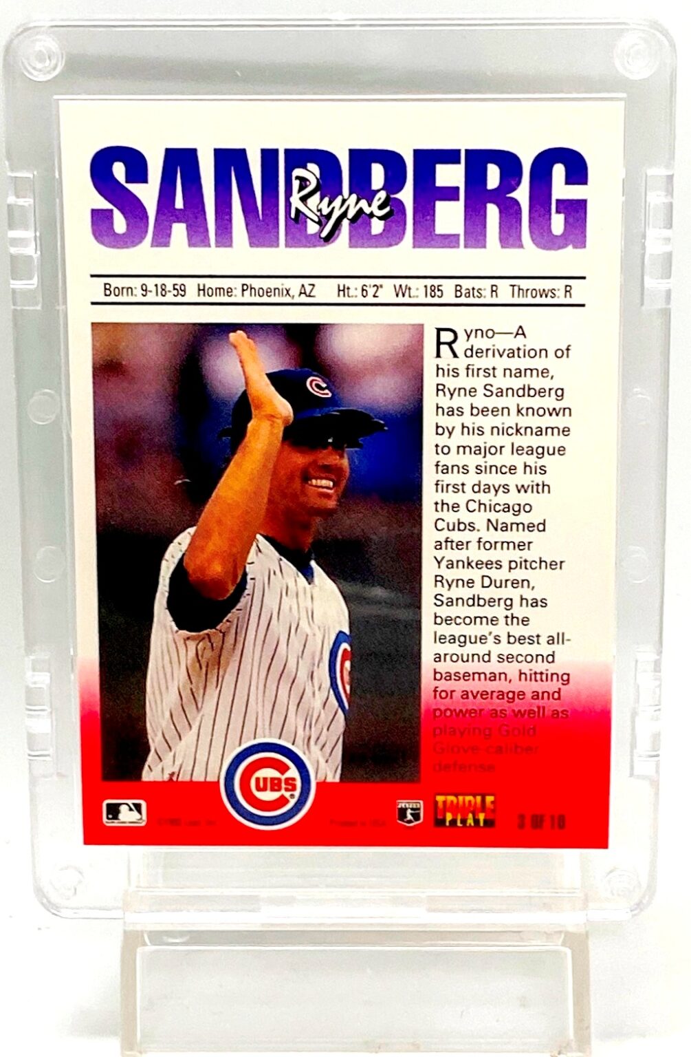 1993 Leaf Triple Play Ryno Ryne Sandberg Card #2 of 10 ("Cubs")