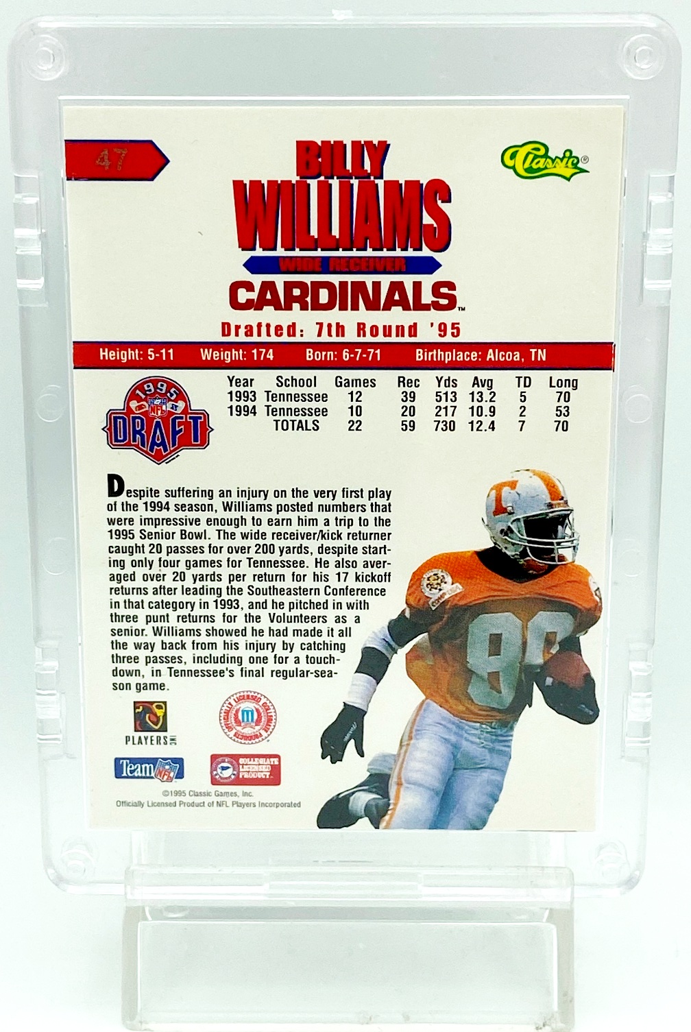 Vintage 1995 Classic NFL Draft Billy Williams Rookie Card #47 ...