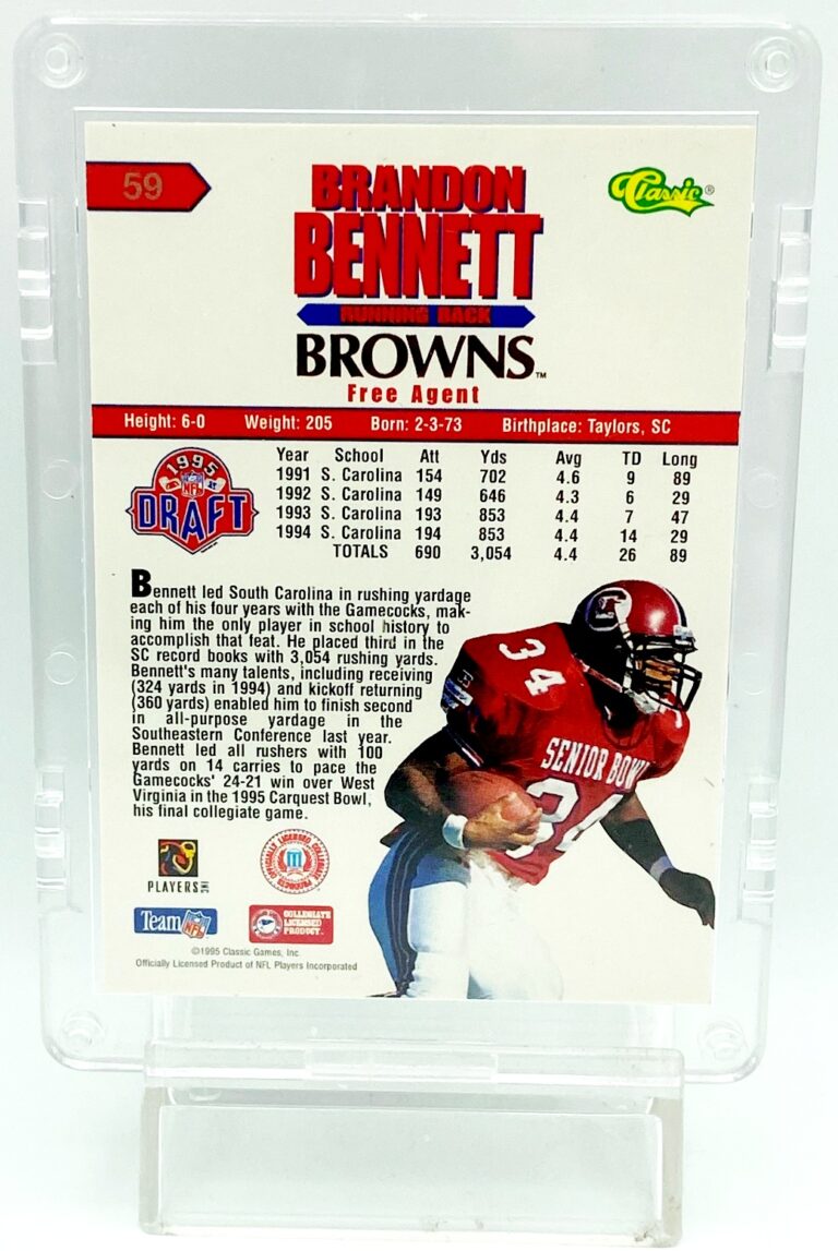 1995 Classic NFL Draft Brandon Bennett RC #59 - Collegiate