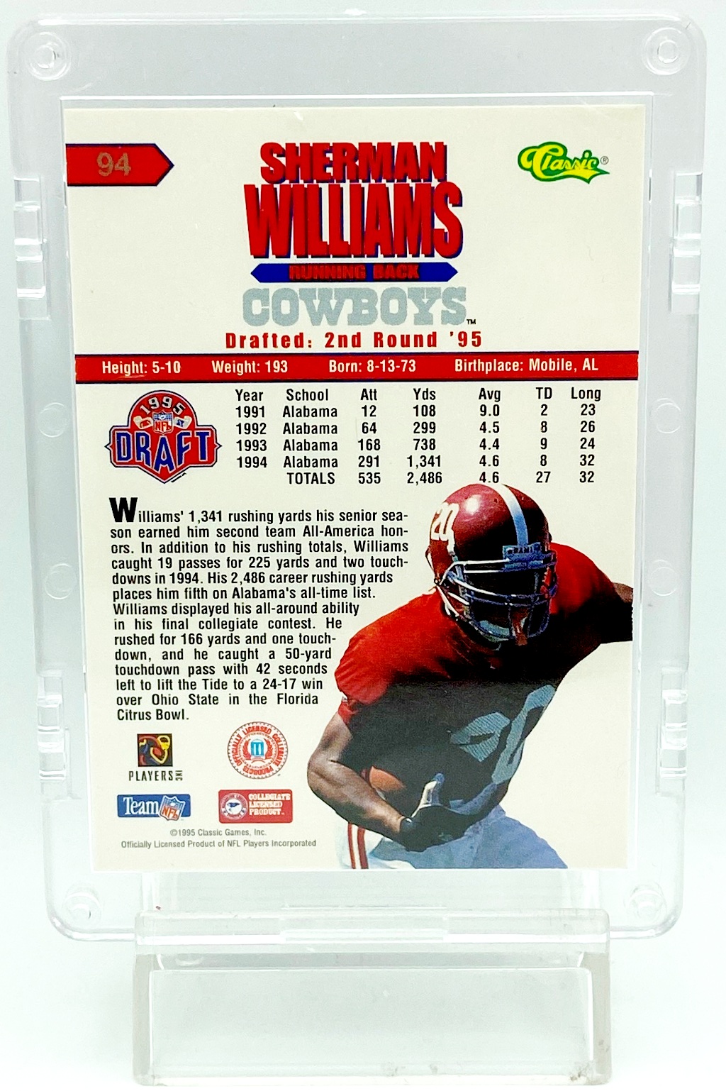 Vintage 1995 Classic NFL Draft Sherman Williams Rookie Card #94 ...