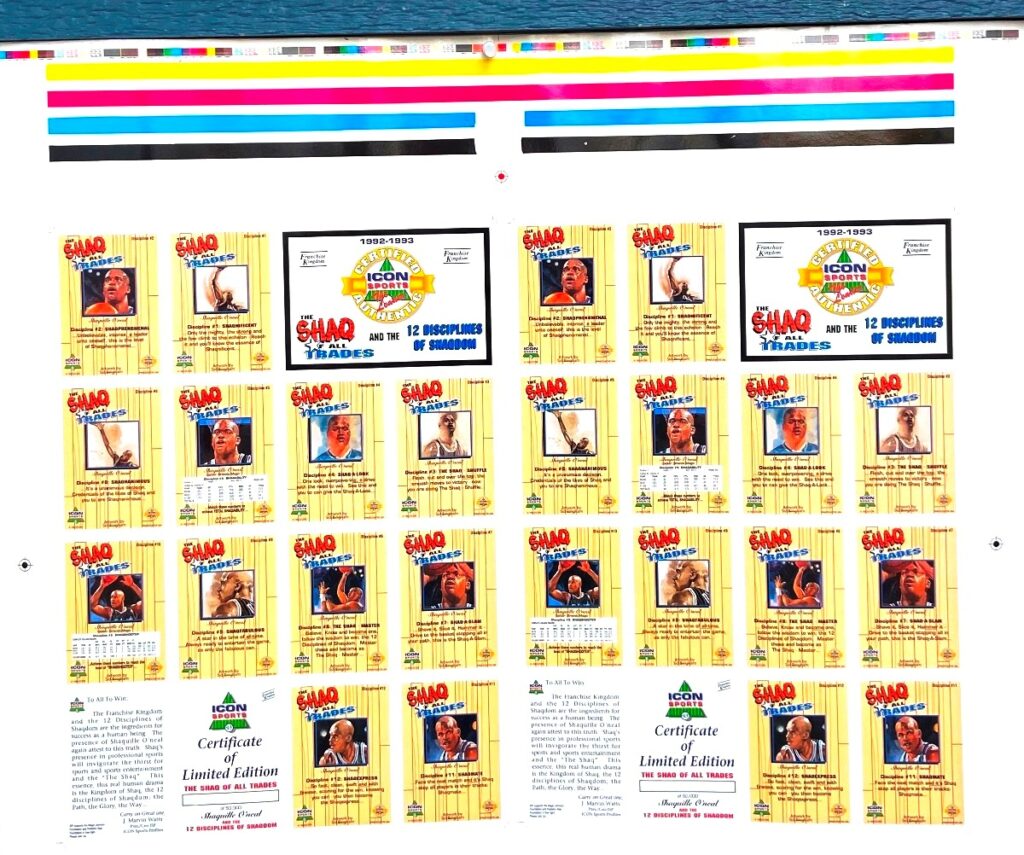 1992-93 Icon SP NBA Shaquille O'Neal Rookie Cards ("Uncut Sheet")