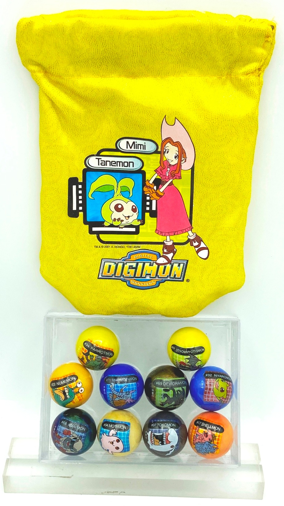 2001 Digimon DM Yellow Pocket Pouch Marbles Set w/Mimi & Tanemon