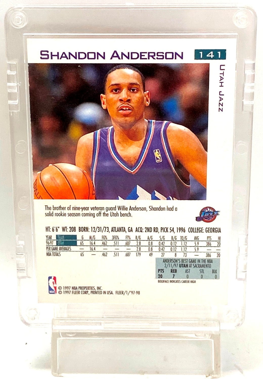 Vintage 1997 Fleer Shandon Anderson Rookie Card #141 Team: ("Jazz ...