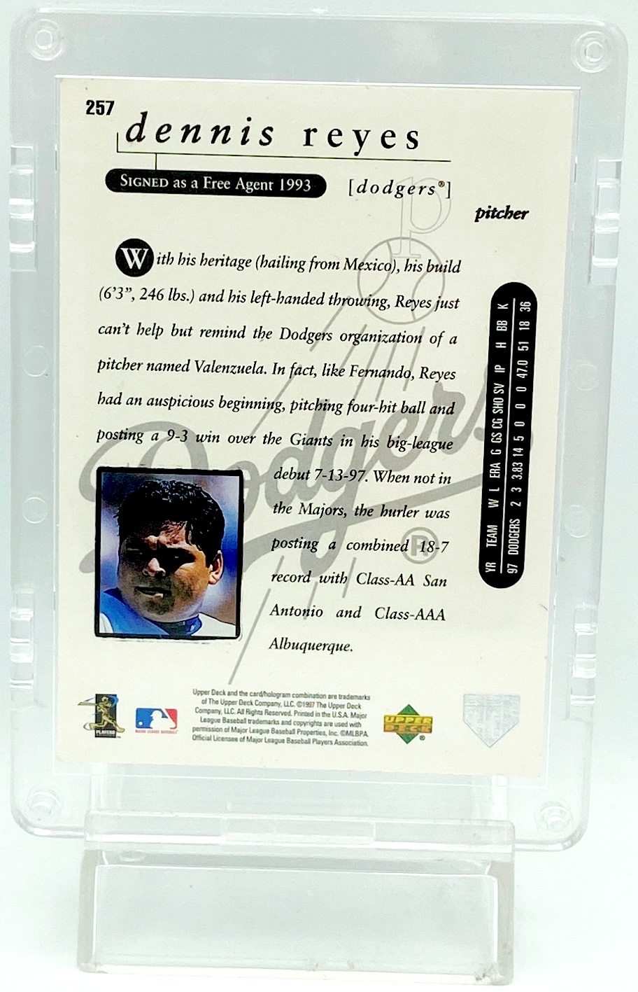 Vintage 1997 Upper Deck Star Rookie MLB Dennis Reyes RC#257 Team: ("Dodgers") "Player' Profile ...