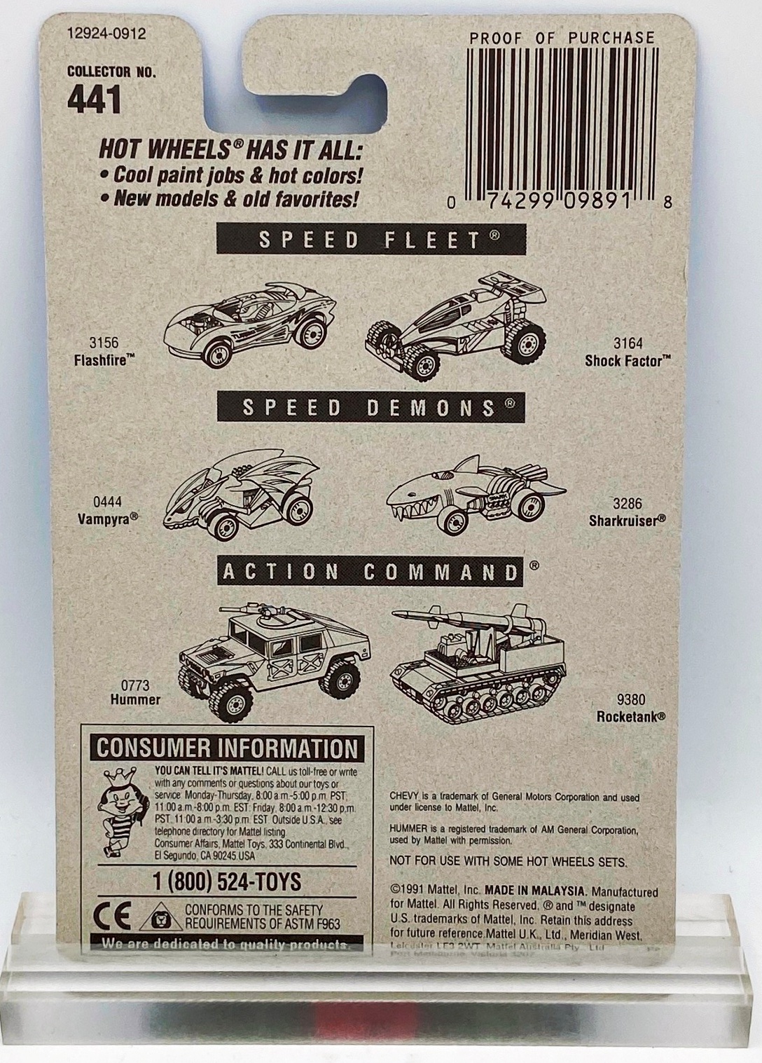 1991 Hot Wheels #441 Chevy Stocker "Speed Fleet" 7-SP Wheels